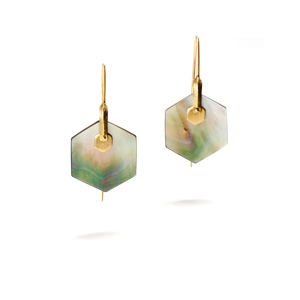 Mother of Pearl Bridle Bit Earrings by Heather Guidero | _18K _yellow ...