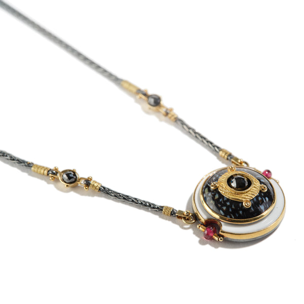 Coconut Agate and Fossilized Wood Necklace by Michael Boyd | _18K _22k ...